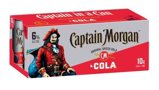 Shop Captain Morgan Spiced & Cola 6% 10 Pack Cans 330ml at Liquorland