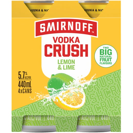 Shop Smirnoff Vodka Crush Lemon Lime 5.7% 4 Pack Cans 440ml at Liquorland
